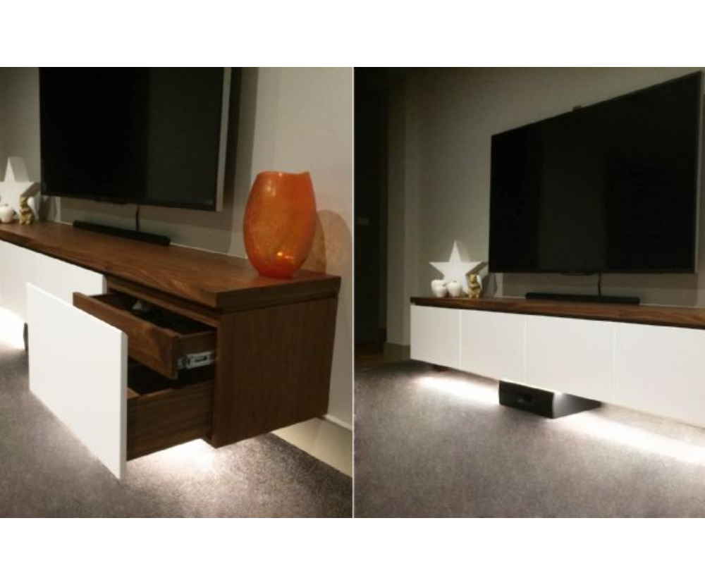 American Walnut And Polyurethane Floating Tv Wall Unit Goldenwood