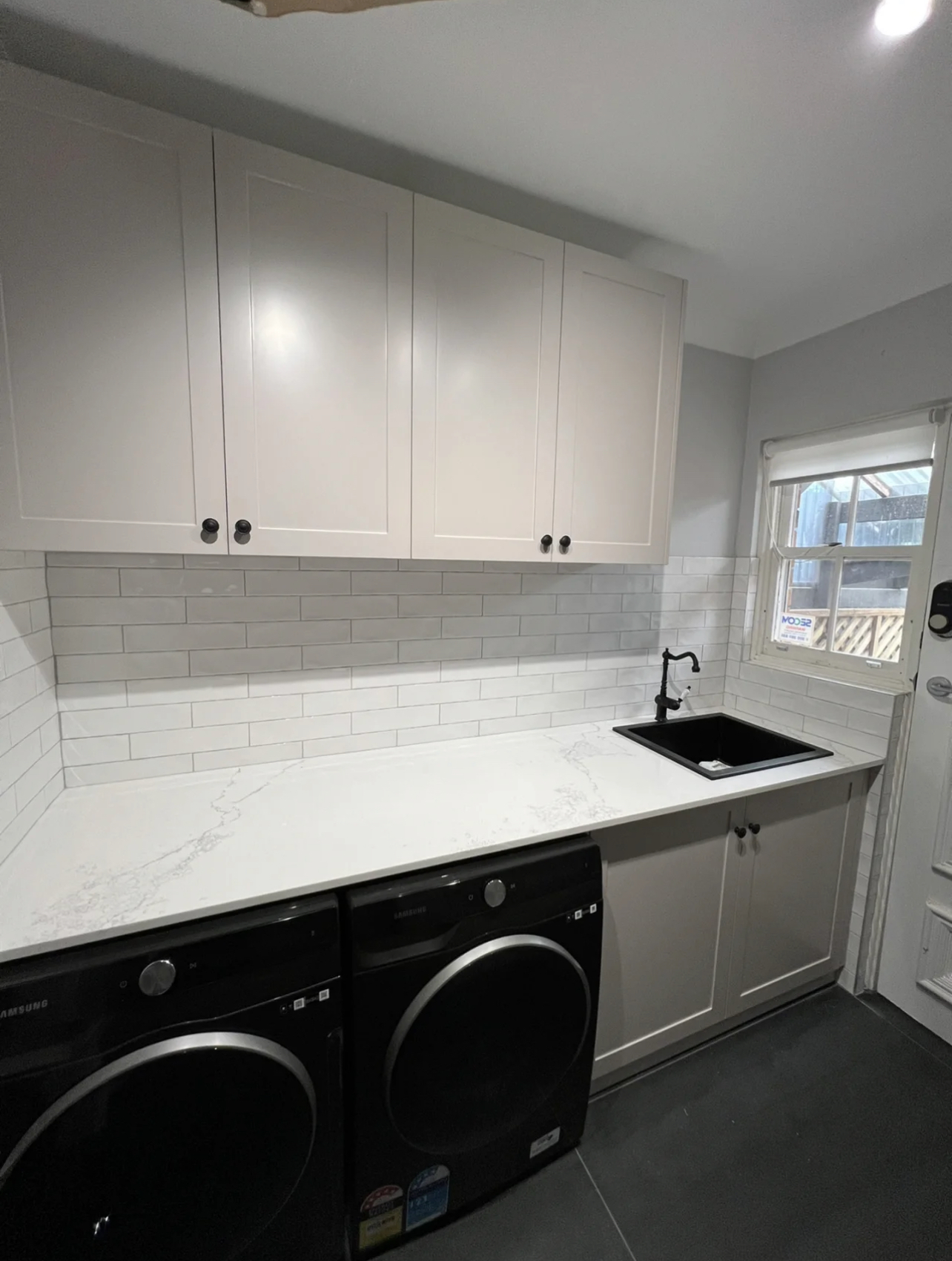 White Polyurethane Laundry Cabinets With Stone Top LC-Stonetop01 ...
